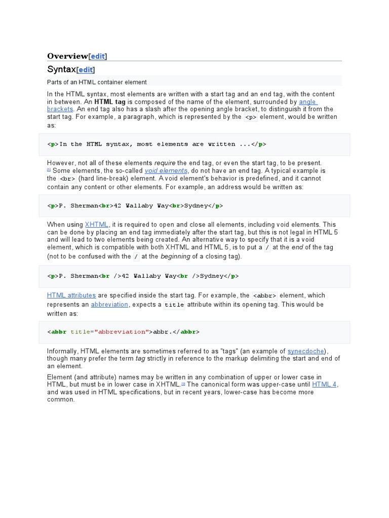 HTMLOverview of HTML container elements | PDF