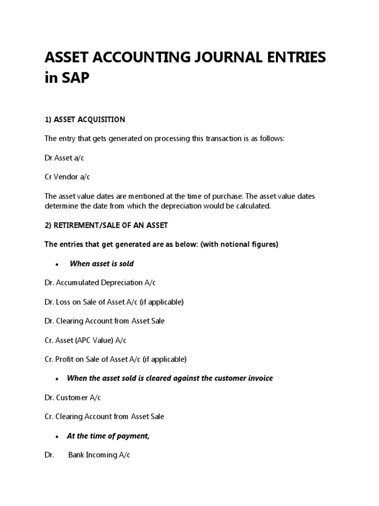 ASSET ACCOUNTING JOURNAL ENTRIES in SAP | PDF