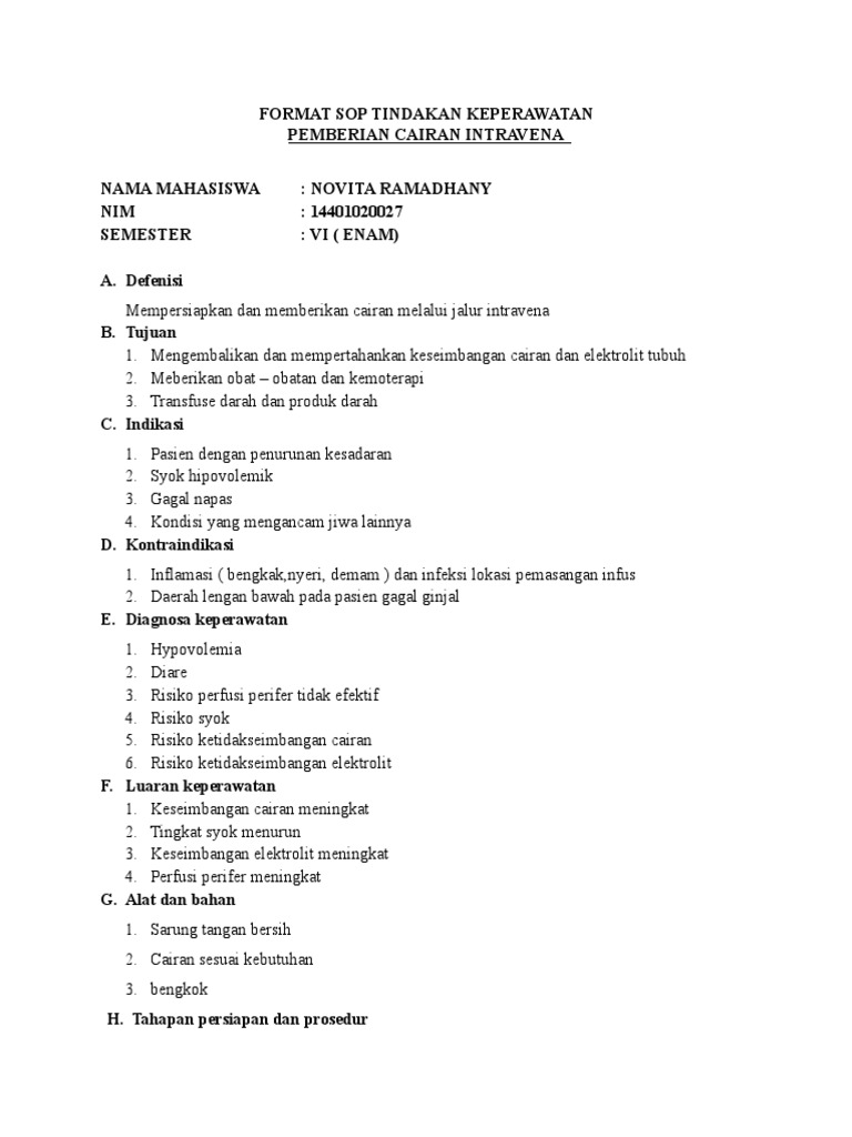 Sop Pemberian Cairan Intravena | PDF