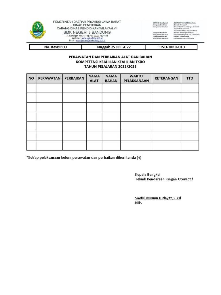 Form Perawatan Dan Perbaikan | PDF