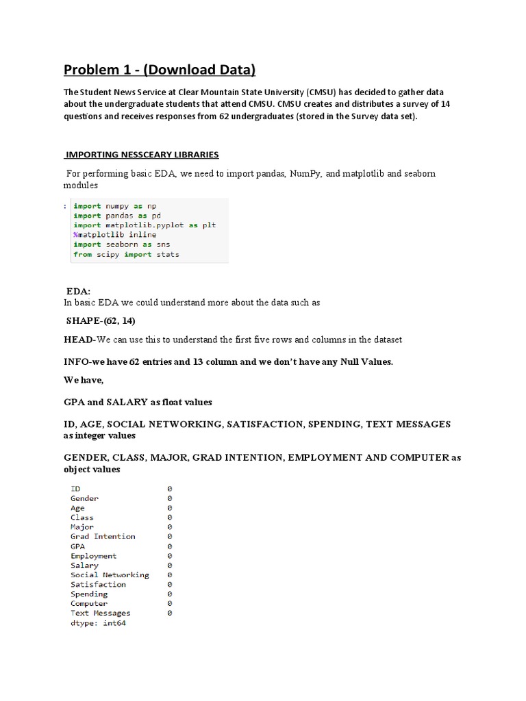 Problem 1 - (Download Data) : Importing Nessceary Libraries | PDF | P Value | Statistical ...