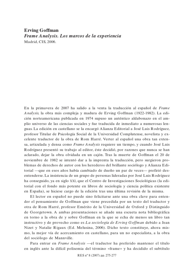Erving Goffman - Frame Analysis (Los Marcos de La Experiencia)