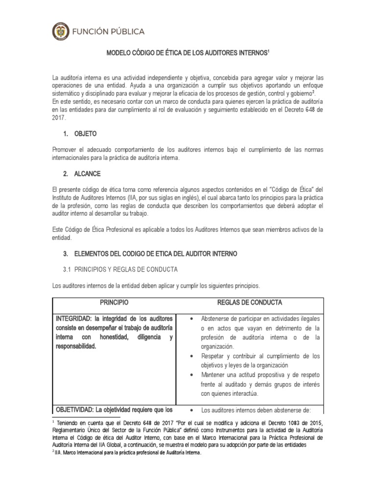 Modelo Codigo Etica Del Auditor Interno | PDF | Auditoría | Contralor