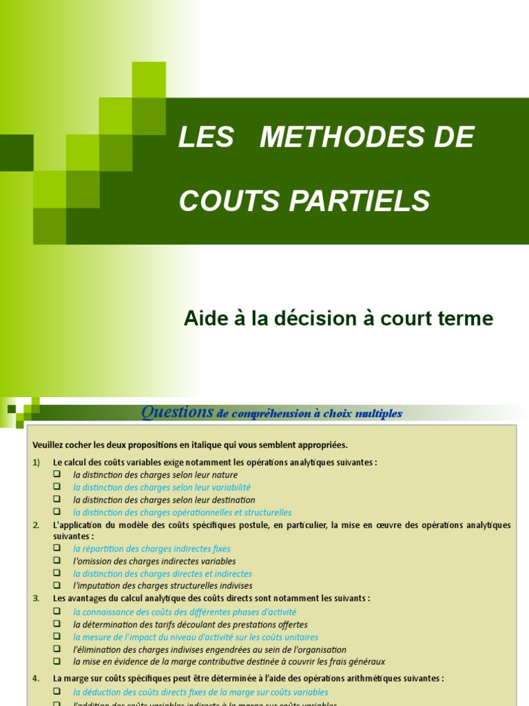 QCM Et Exercice Couts Partiels | PDF