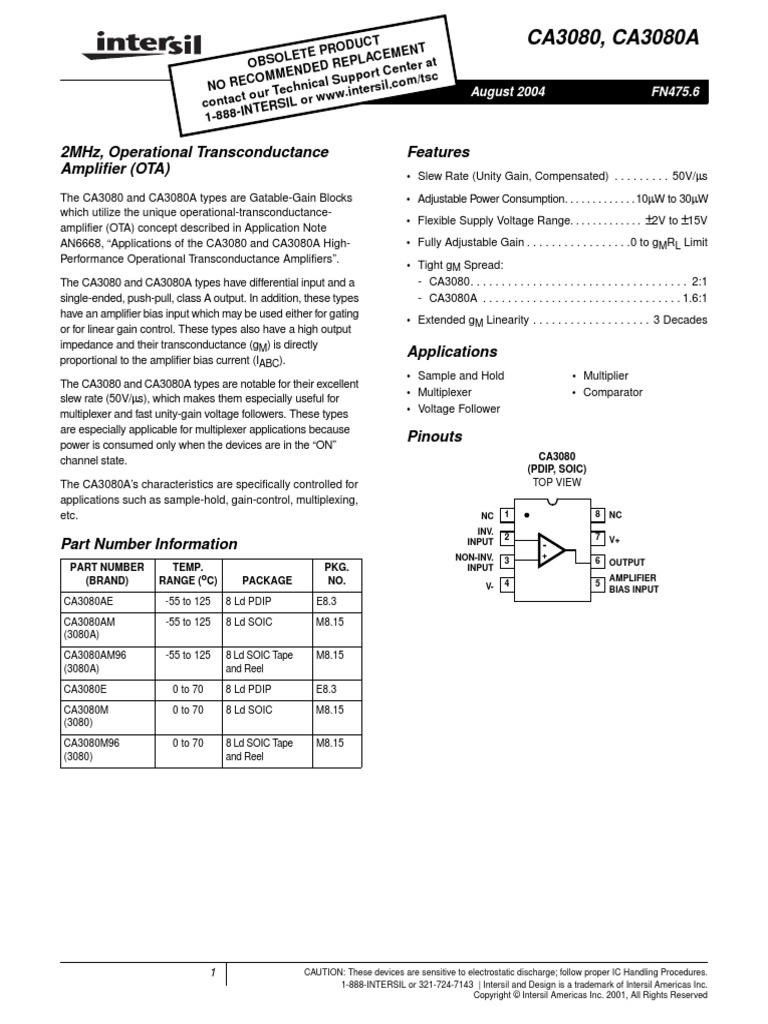 CA3080 | PDF | Amplifier | Computer Engineering