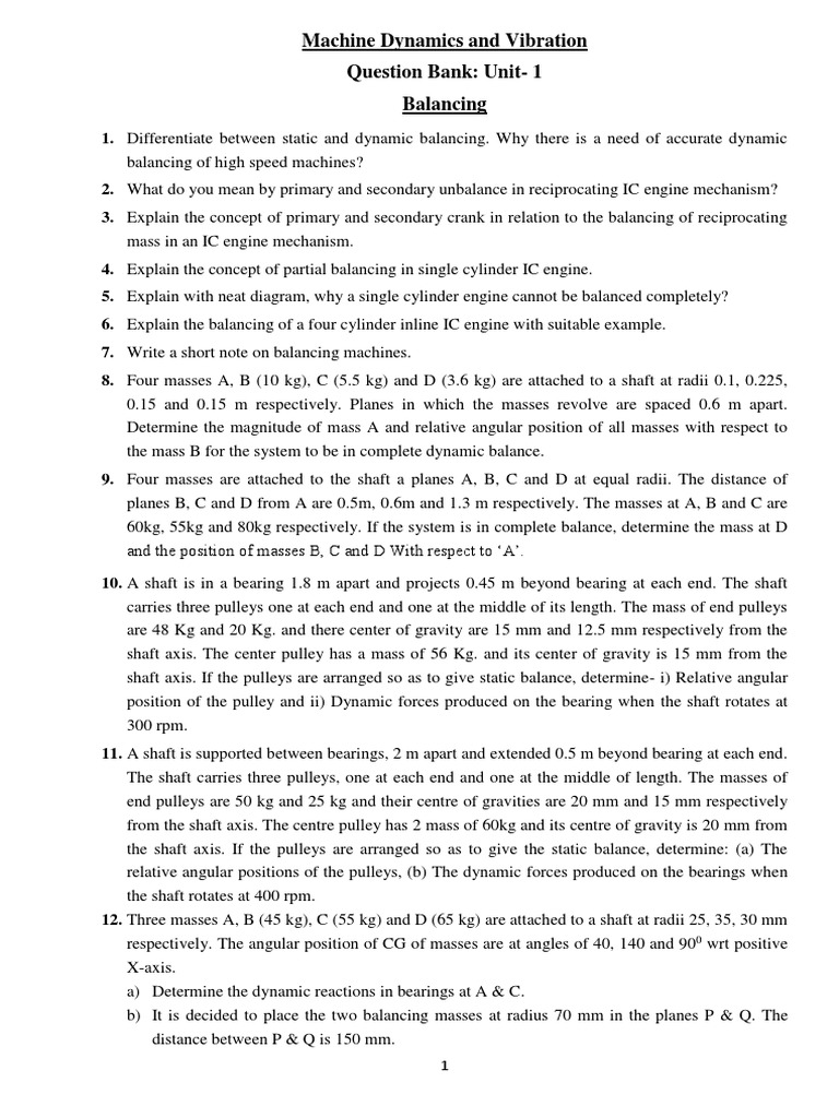 Balancing Dynamics: A Collection of Problems on Static and Dynamic Balancing of Rotating ...