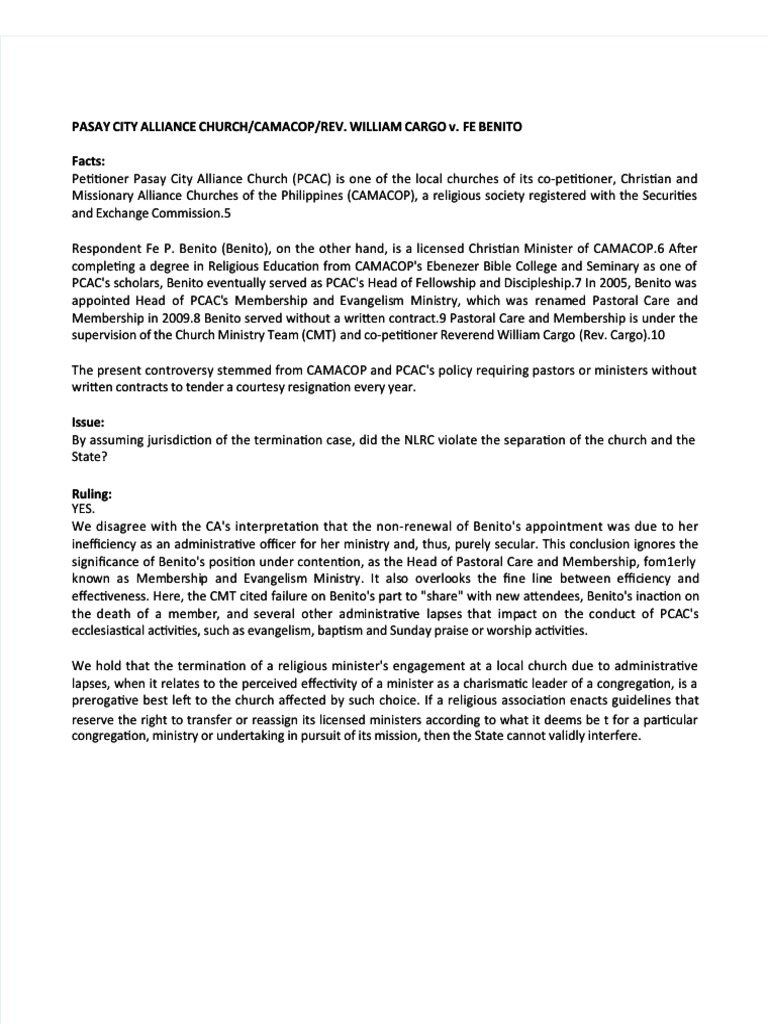 Church Termination Case Ruling Summary | PDF | Protestantism ...