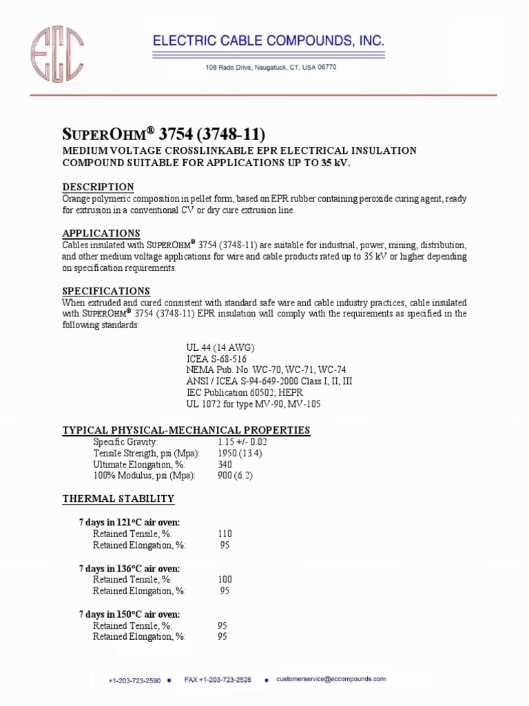 SuperOhm 3754 (3748-11) - Technical Data Sheet - ECC - Rev 2 - 2016-09 | PDF | Extrusion | Materials