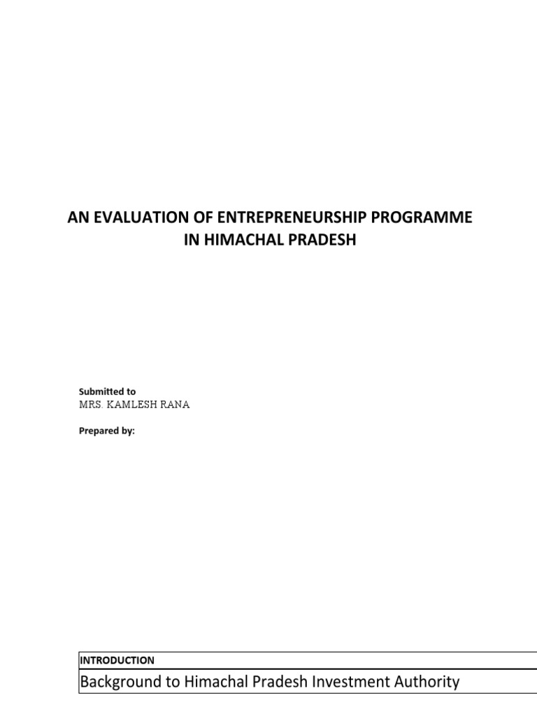Evaluation of Entrepreneurship Programme in Himachal Pradesh | PDF | Entrepreneurship | Microfinance