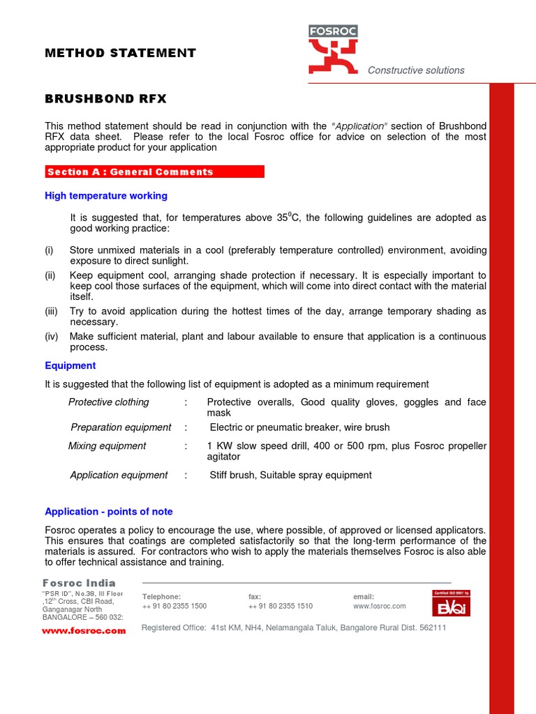 Brushbond RFX Waterproofing Method Statement | PDF | Building Materials ...