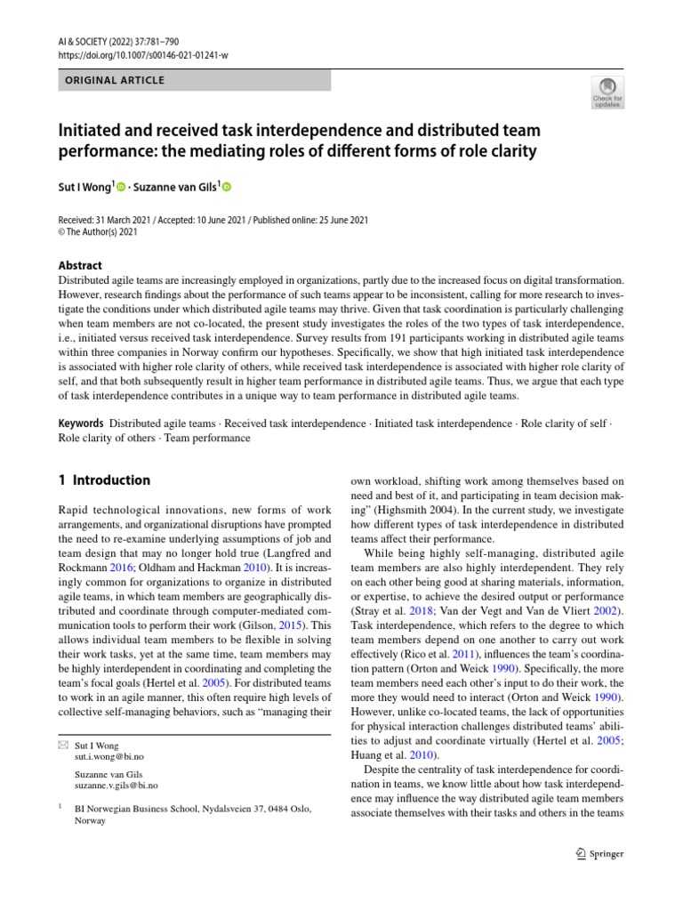Initiated and Received Task Interdependence and Distributed Team Performance: The Mediating ...