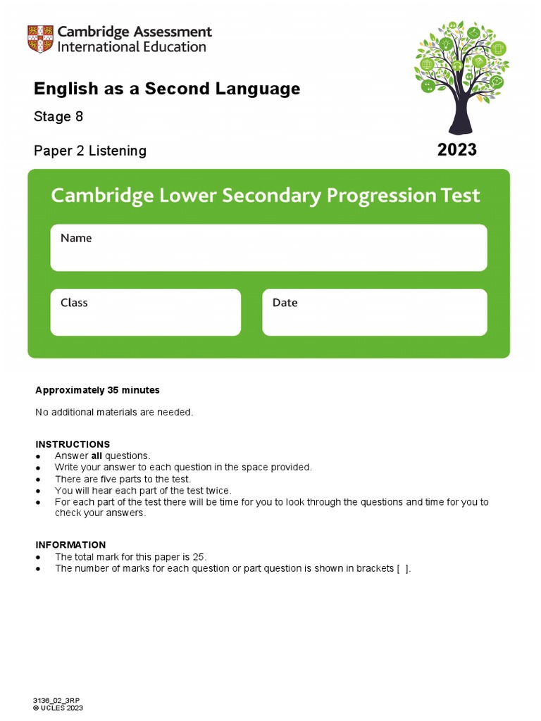 English As A Second Language: Stage 8 Paper 2 Listening | PDF