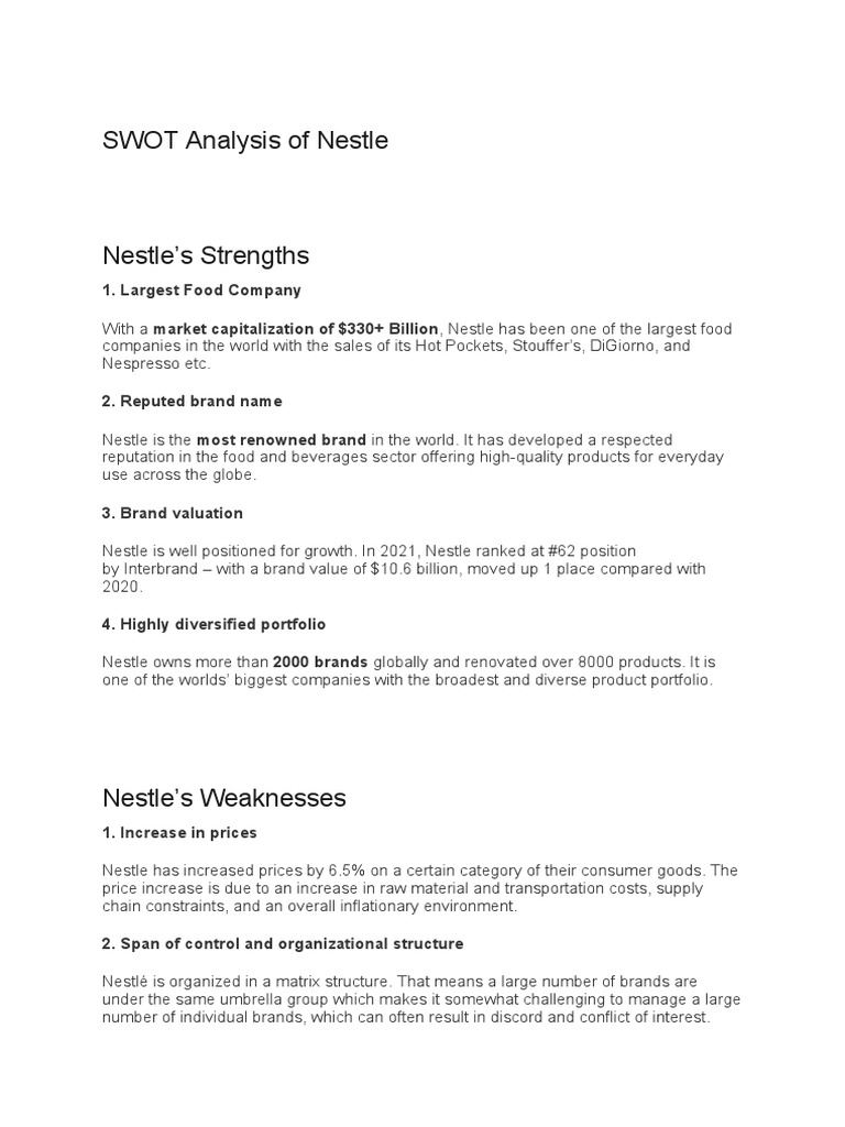 Nestlé SWOT Analysis Overview | PDF | Nestlé | Brand