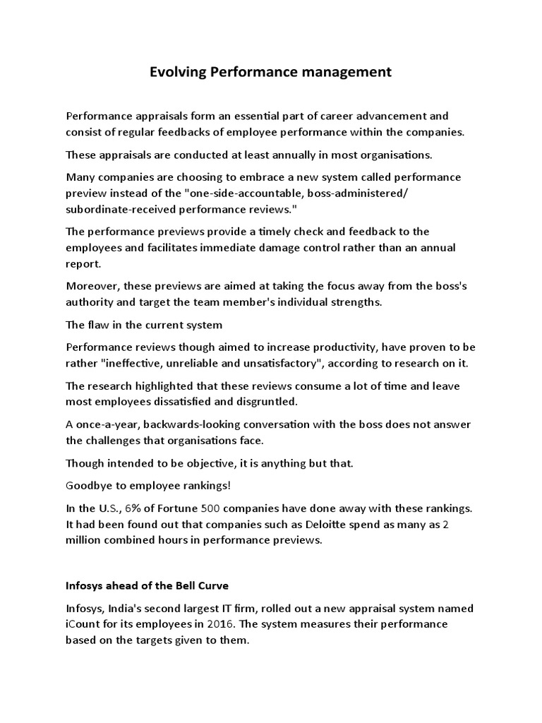 Evolving Performance Management: Infosys Ahead of The Bell Curve | PDF | Performance Appraisal ...