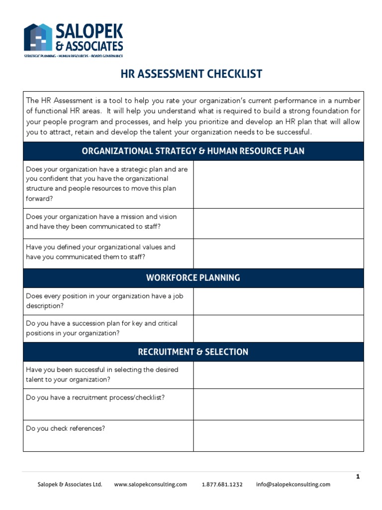 HR Plan Assessment Checklist | PDF | Human Resource Management ...