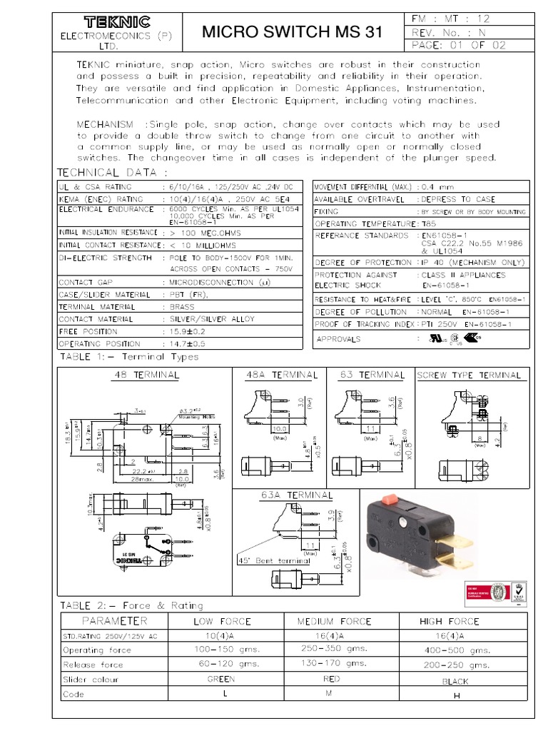 Teknic Ms 31 Mocro Switch | PDF