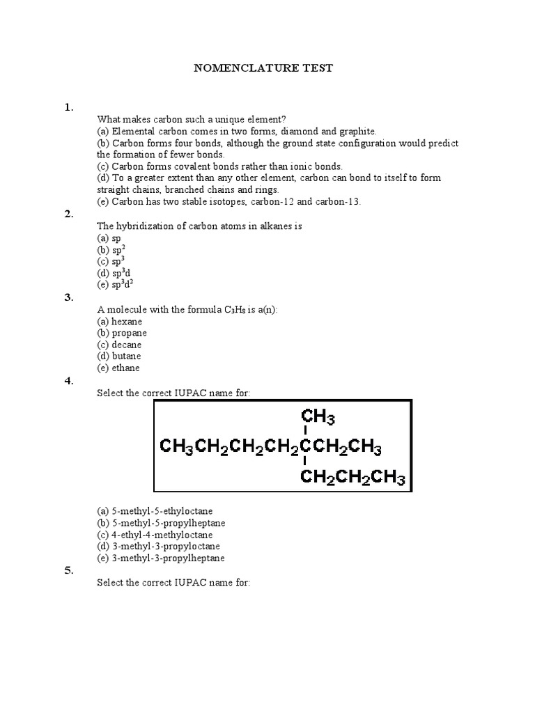 Nomenclature Test 1 | Descargar gratis PDF | Carbon | Aldehyde