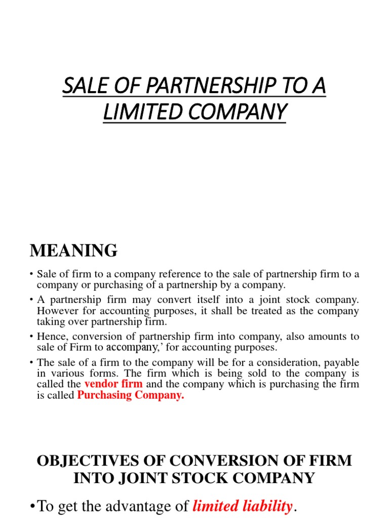 Sale of Partnership to Limited Company | PDF | Investing | Service ...