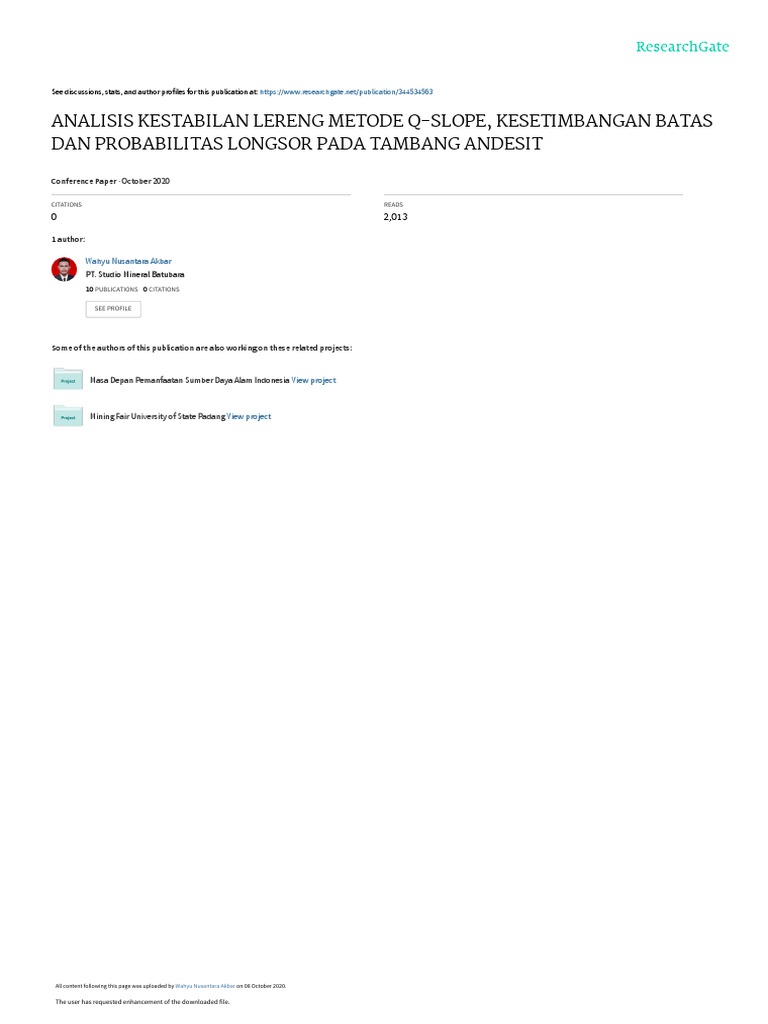 Analisis Kestabilan Lereng Metode Q-Slope, Kesetimbangan Batas Dan Probabilitas Longsor Pada ...