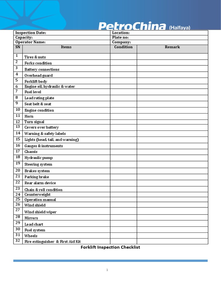 Forklift Inspection Checklist Guide | PDF | Computers | Technology & Engineering