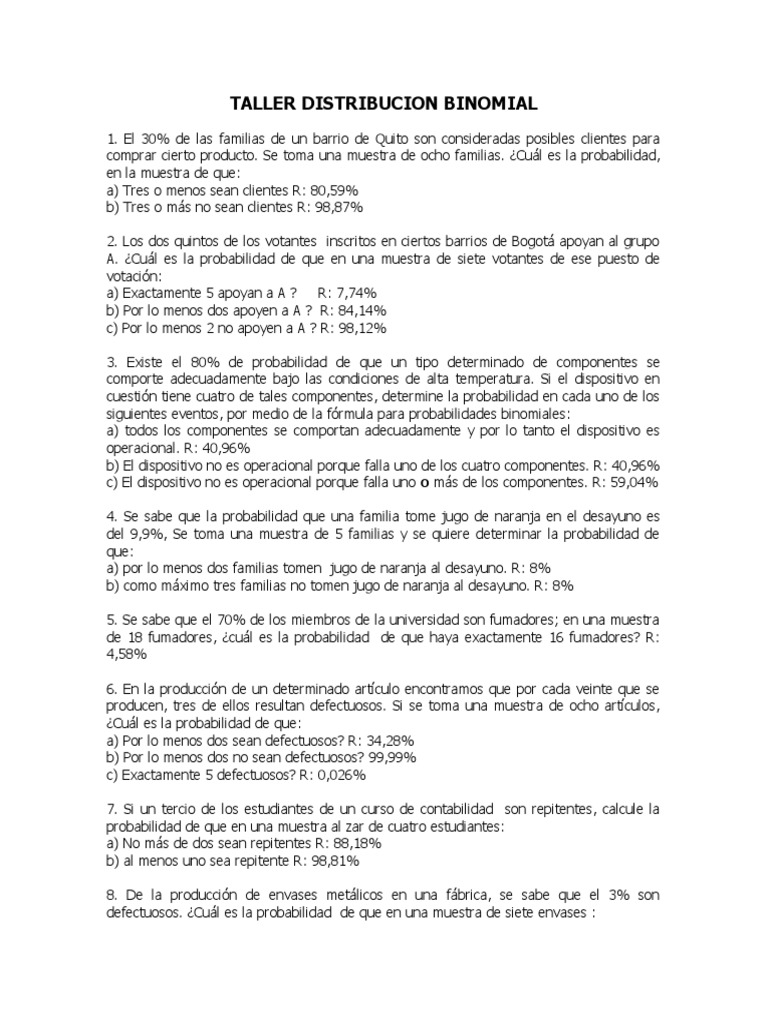 Taller Binomial 2 | PDF | Probabilidad