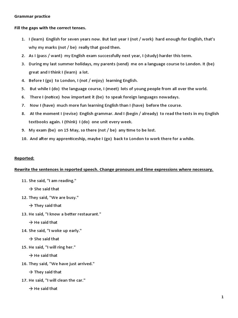 Grammar Practice Fill The Gaps With The Correct Tenses | Download Free ...