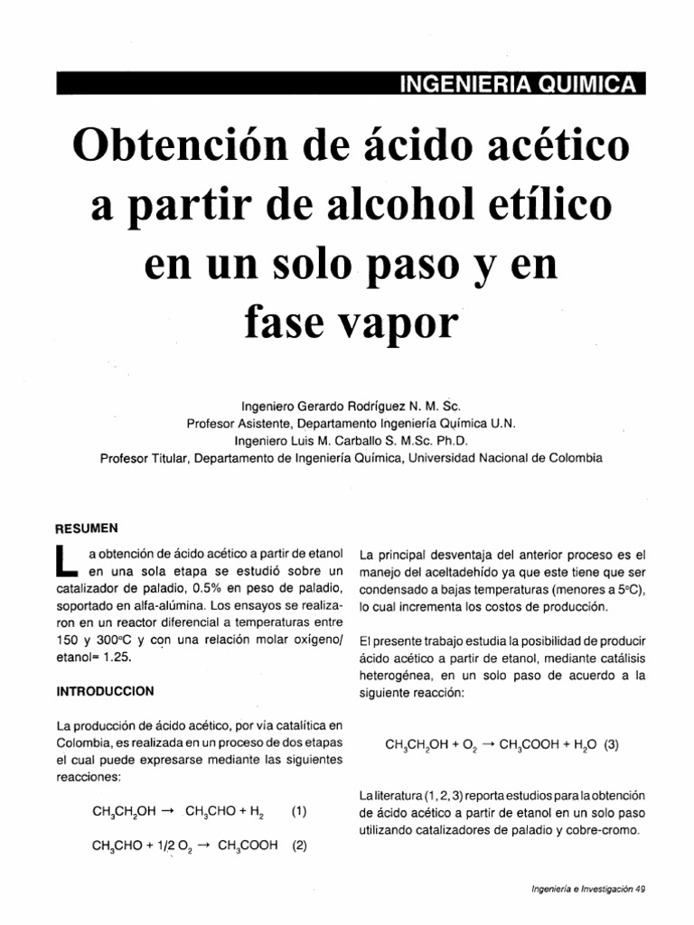 Acido Acetico A Partir de Alcohol Etilico | PDF | Ácido acético | Catálisis