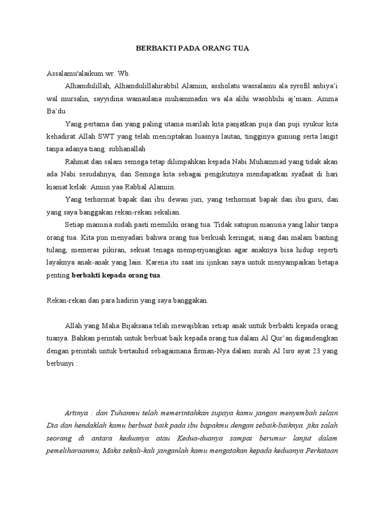 Pidato Berbakti Kepada Kedua Orang Tua | PDF