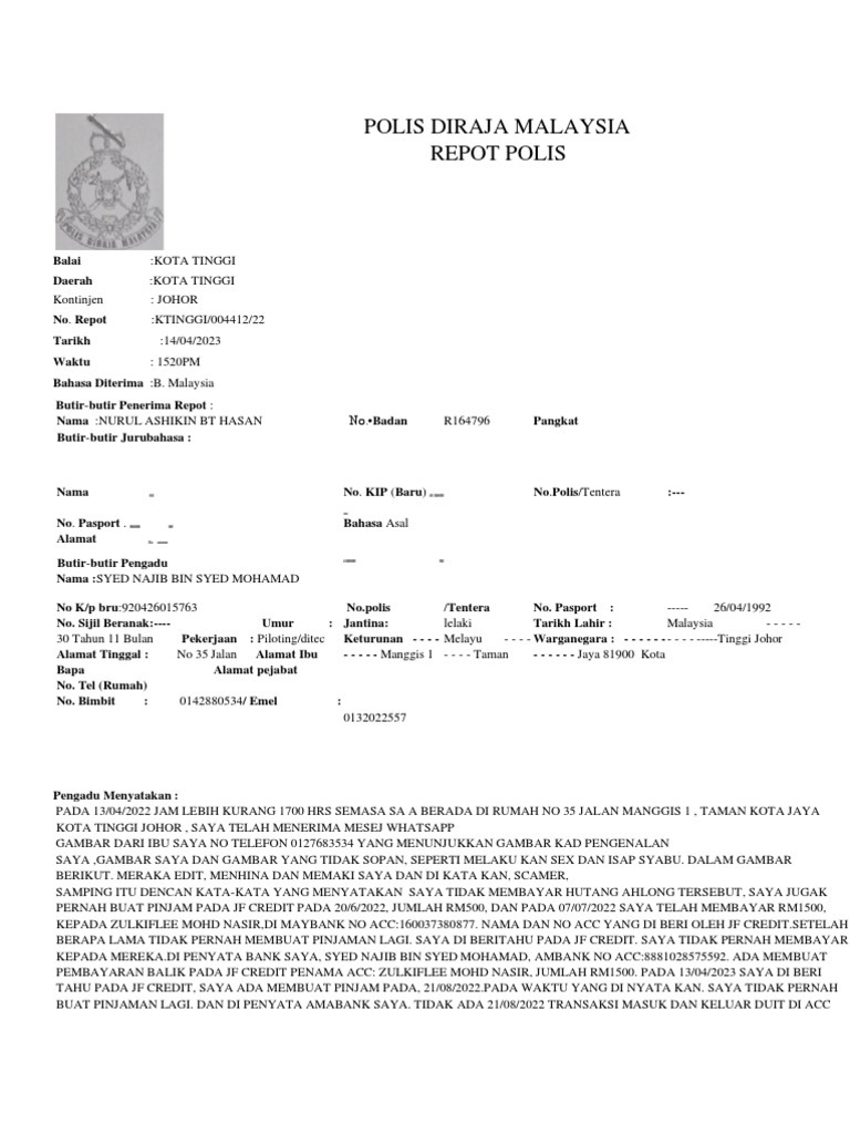 Polis Diraja Malaysia Repot Polis | PDF