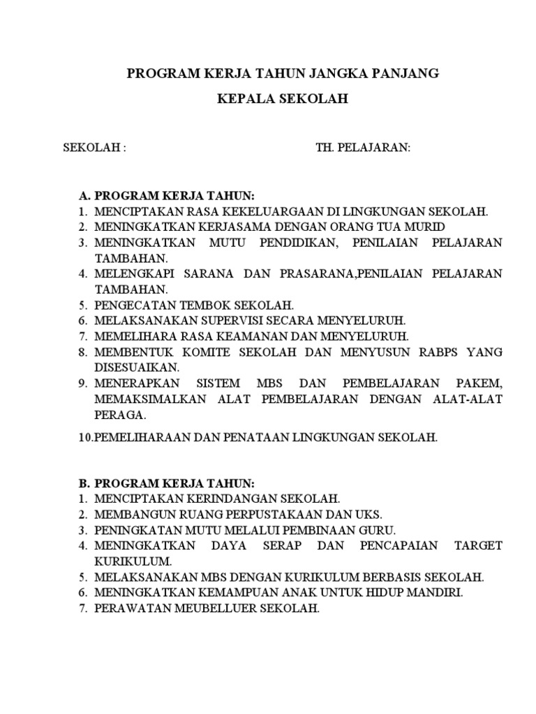 Program Kerja Tahun Jangka Panjang | PDF