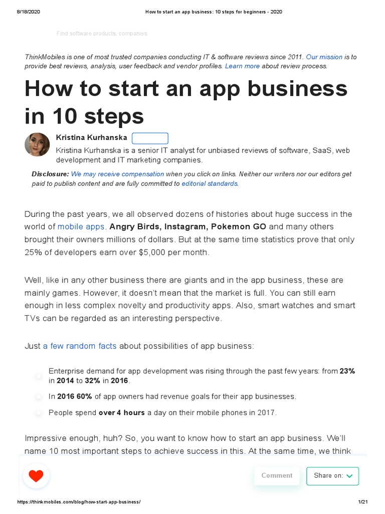 How To Start An App Business - 10 Steps For Beginners - 2020 | PDF ...