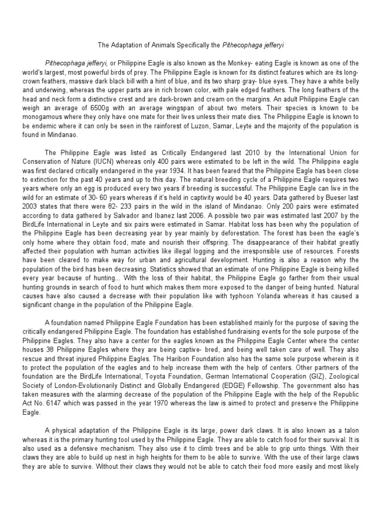 Pithecophaga Jefferyi | PDF | Birds | Ornithology