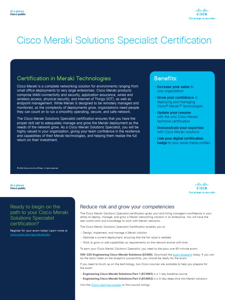 Meraki Solutions Specialist at A Glance | PDF | Internet Of Things ...