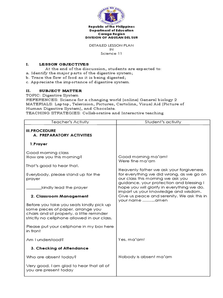 SHS Detailed Lesson Plan | PDF | Digestion | Human Digestive System