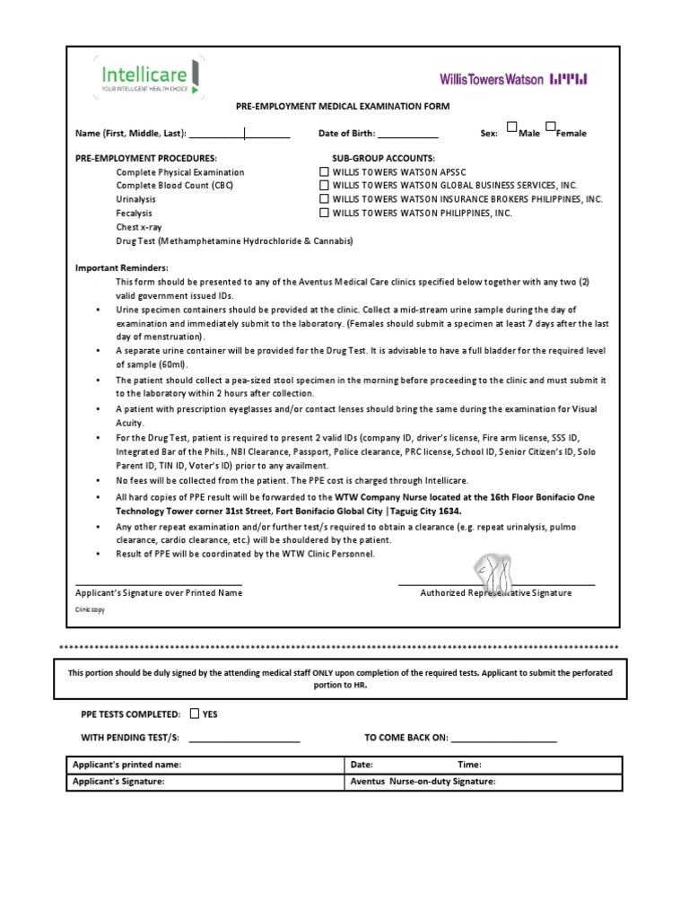 Aventus - Pre-Emp Medical Endorsement Form | PDF