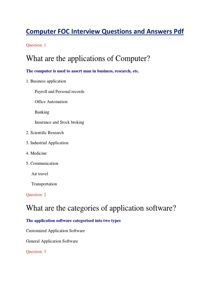 Computer Foc Interview Questions Answers | PDF