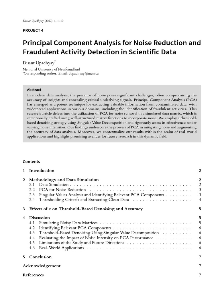 Principal Component Analysis for Noise Reduction and Fraudulent Activity Detection in Scientific ...