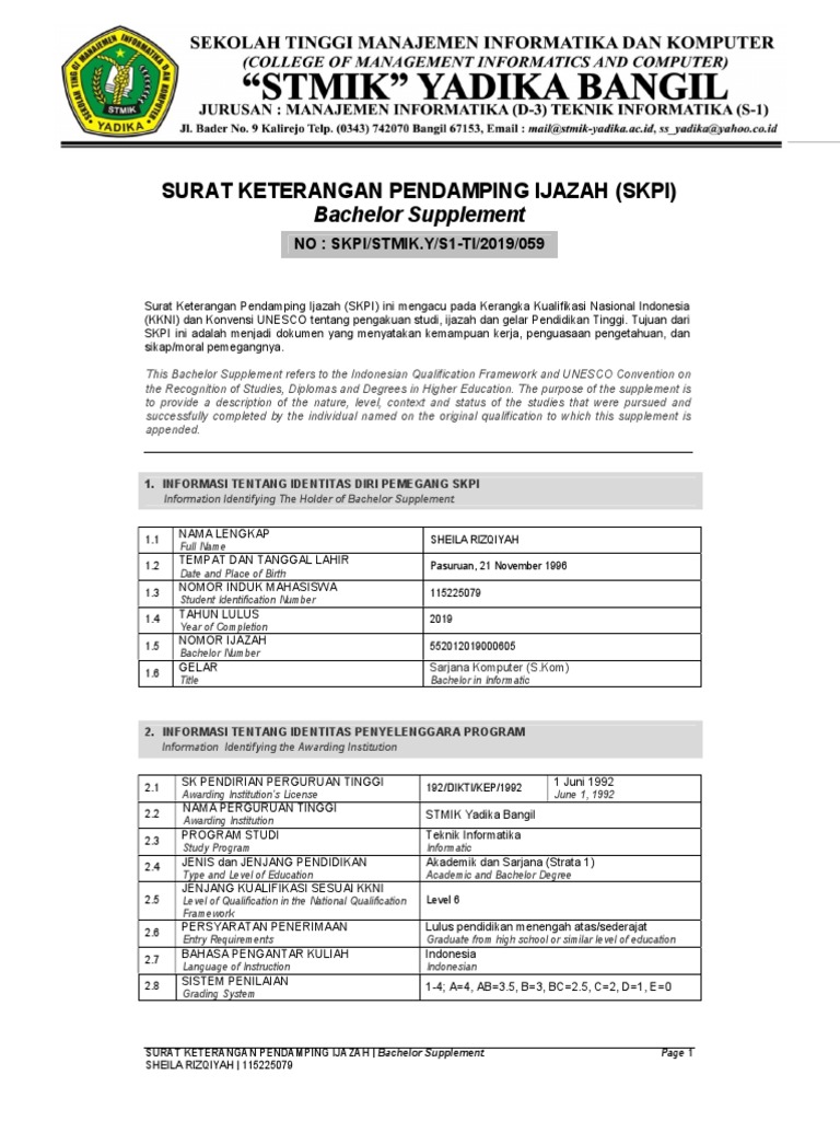 Contoh SKPI | PDF