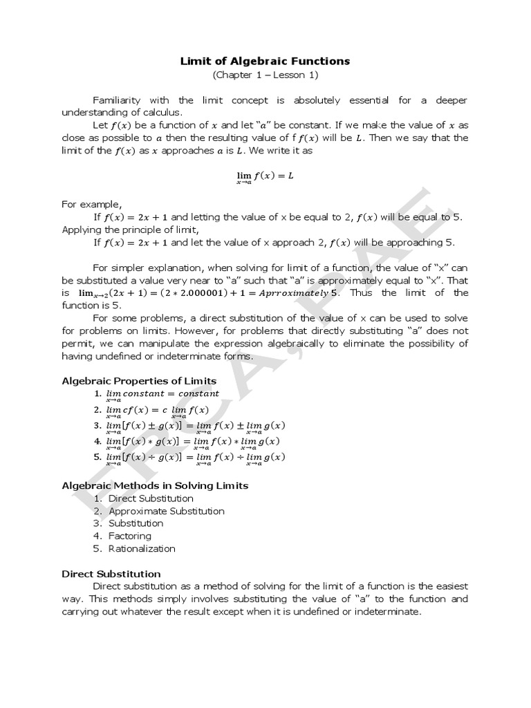 C1L1 - Limit of Algebraic Function | Download Free PDF | Limit (Mathematics) | Function ...