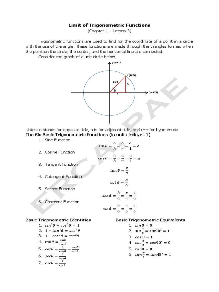 C1L3 - Limit of Trigonometric Functions | PDF | Teaching Methods & Materials