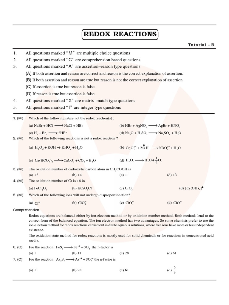Redox Reactions-T-5 | PDF | Redox | Chemical Reactions