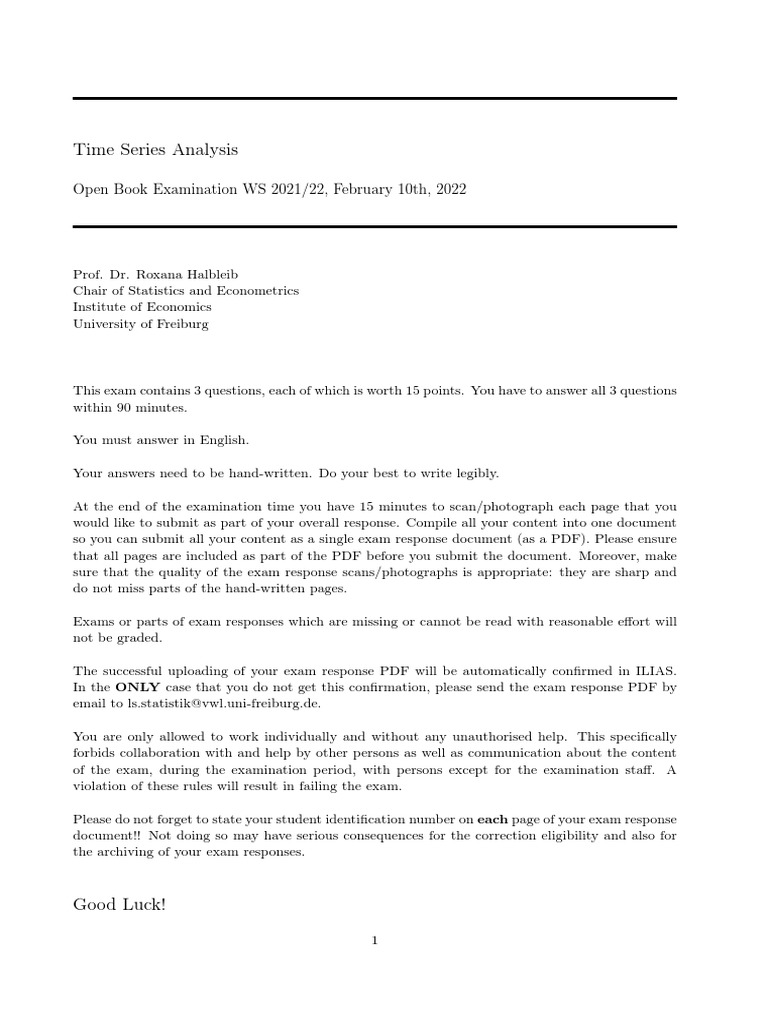 Time Series Analysis Exam Guidelines | PDF | Statistical Analysis ...