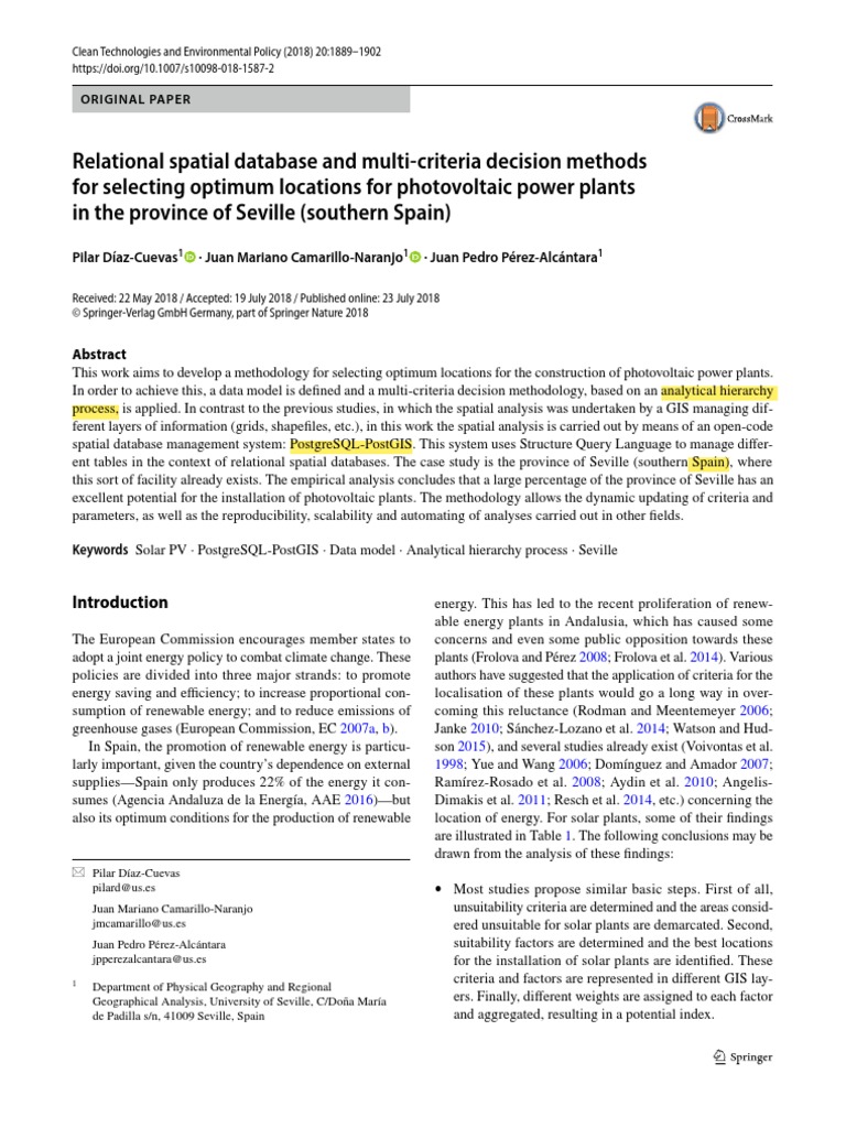 2018 - (Díaz Cuevas, P Et Al 2018) - RELATIONAL SPATIAL DATABASE AND MULTI-CRITERIA DECISION ...
