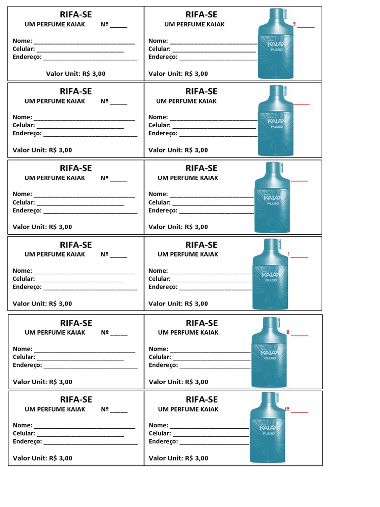Modelo de cupom de rifa de perfume KaiaK | PDF