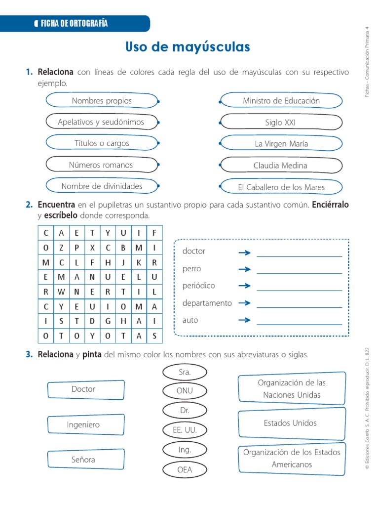 Uso de Mayúsculas: Ficha de Ortografía 1 | PDF