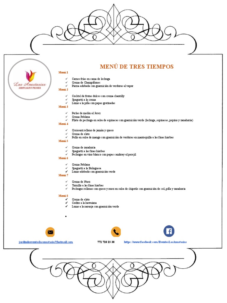 Menú 3 Tiempos | PDF