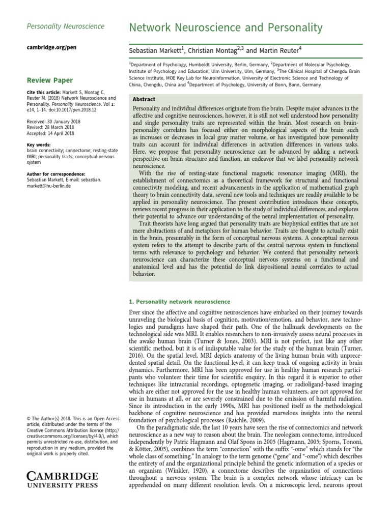 Network Neuroscience and Personality | PDF | Neuroscience | Brain