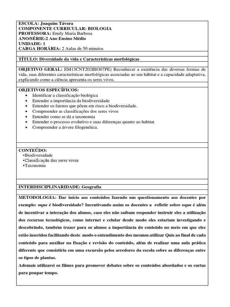 MODELO de Plano de Aula MEB1 PDF | PDF