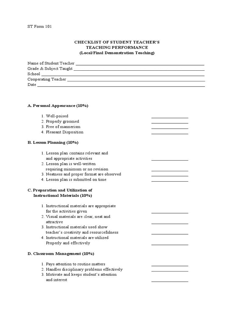ST Form 101 | PDF | Lesson Plan | Teachers