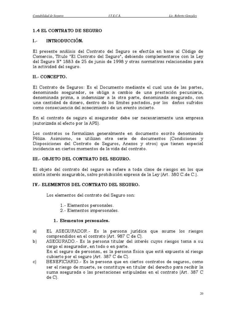 El Contrato de Seguro | PDF